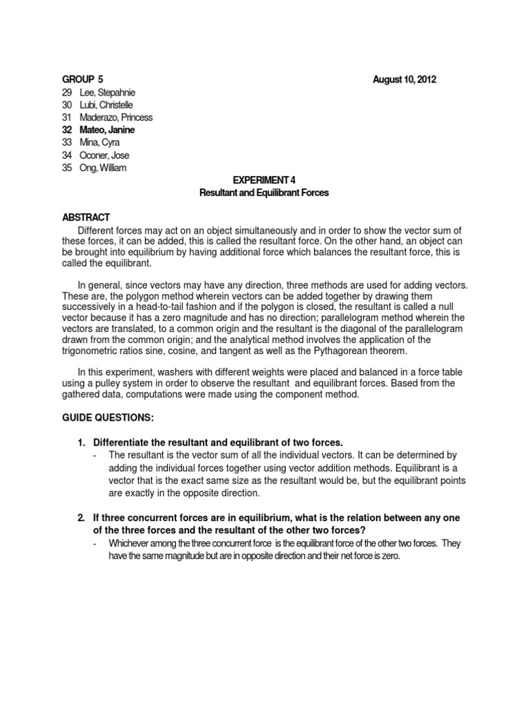 Resultant vs Equilibrant Forces Explained | PDF | Trigonometric ...