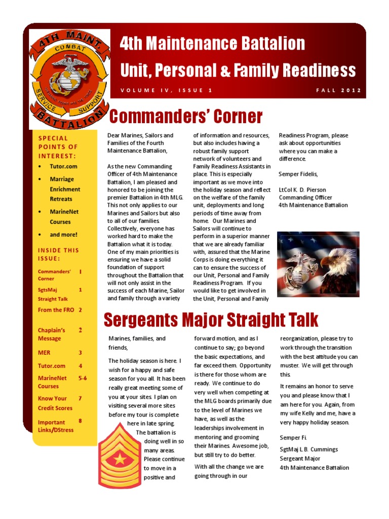 4th Maintenance Battalion Newsletter - Fall FY13 | PDF | United States ...