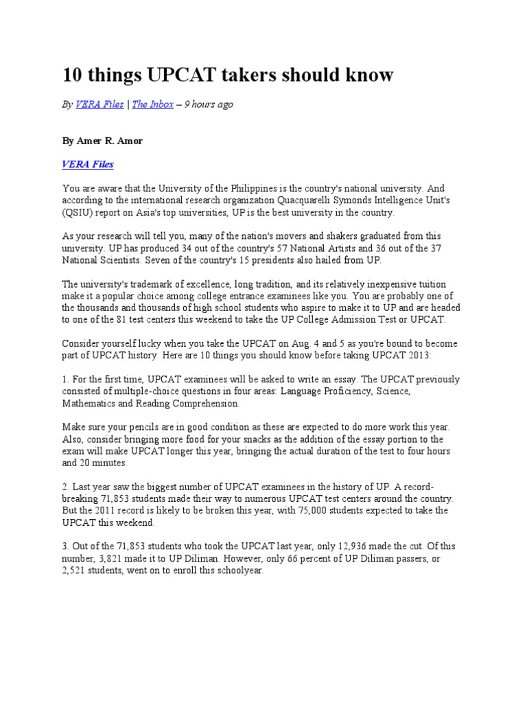 10 Things UPCAT Takers Should Know | PDF | Qualifications | Tests