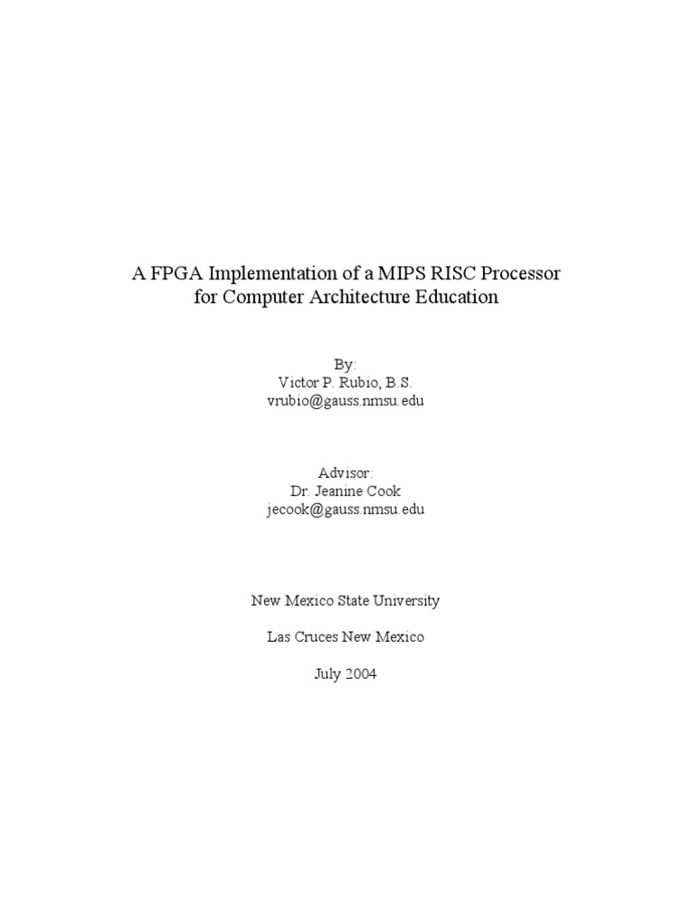 32bit Risc Cpu Based On Mips Using Vhdl Download Free Pdf Field Programmable Gate Array