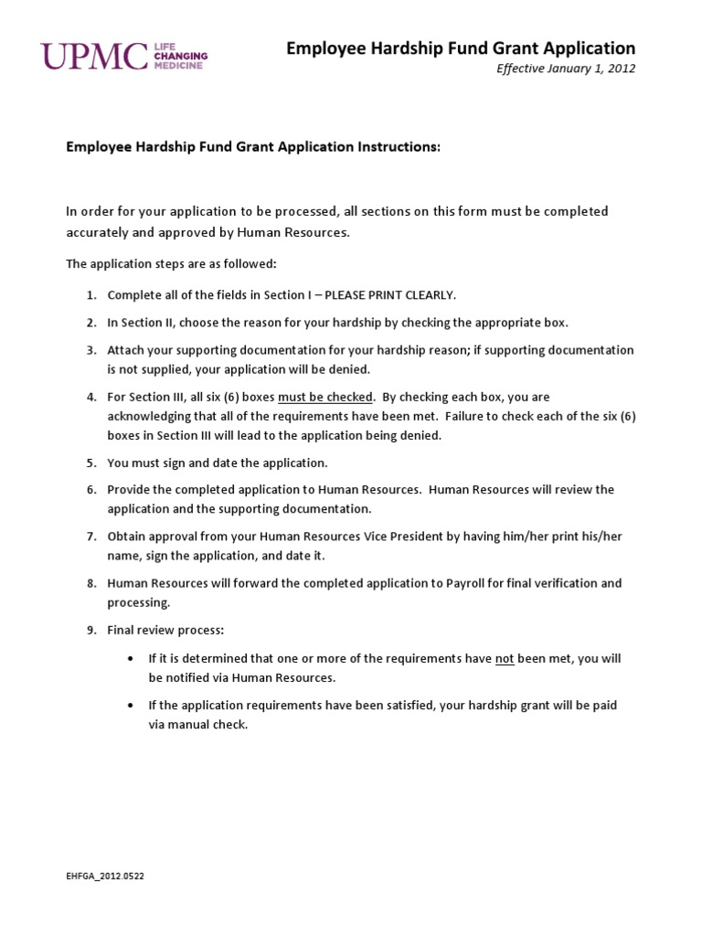 Employee Hardship Fund Grant Application | Cheque | Employment