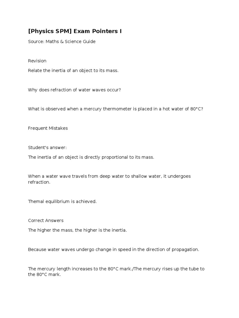Physics SPM Exam Revision Tips | PDF
