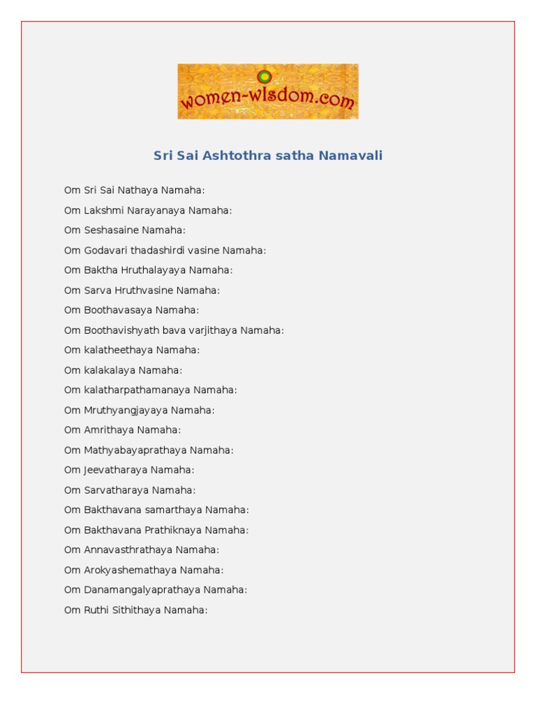 Sri Sai Ashtothra Satha Namavali | PDF