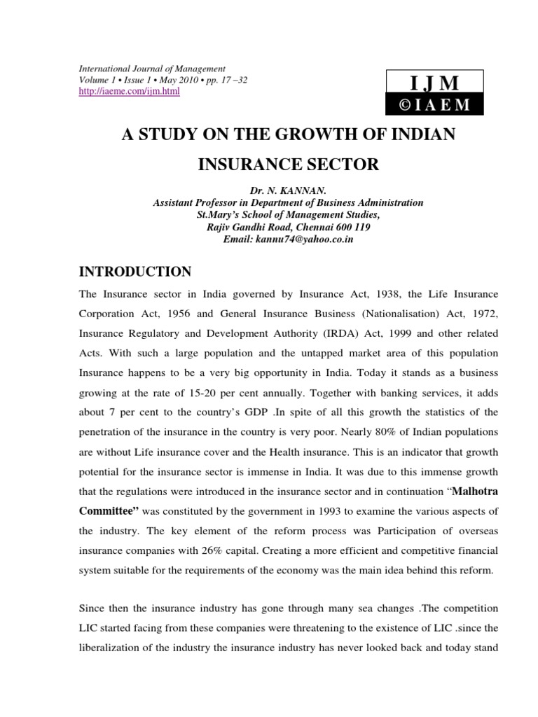 Growth of Indian Insurance Sector Analysis | PDF | Service Industries ...