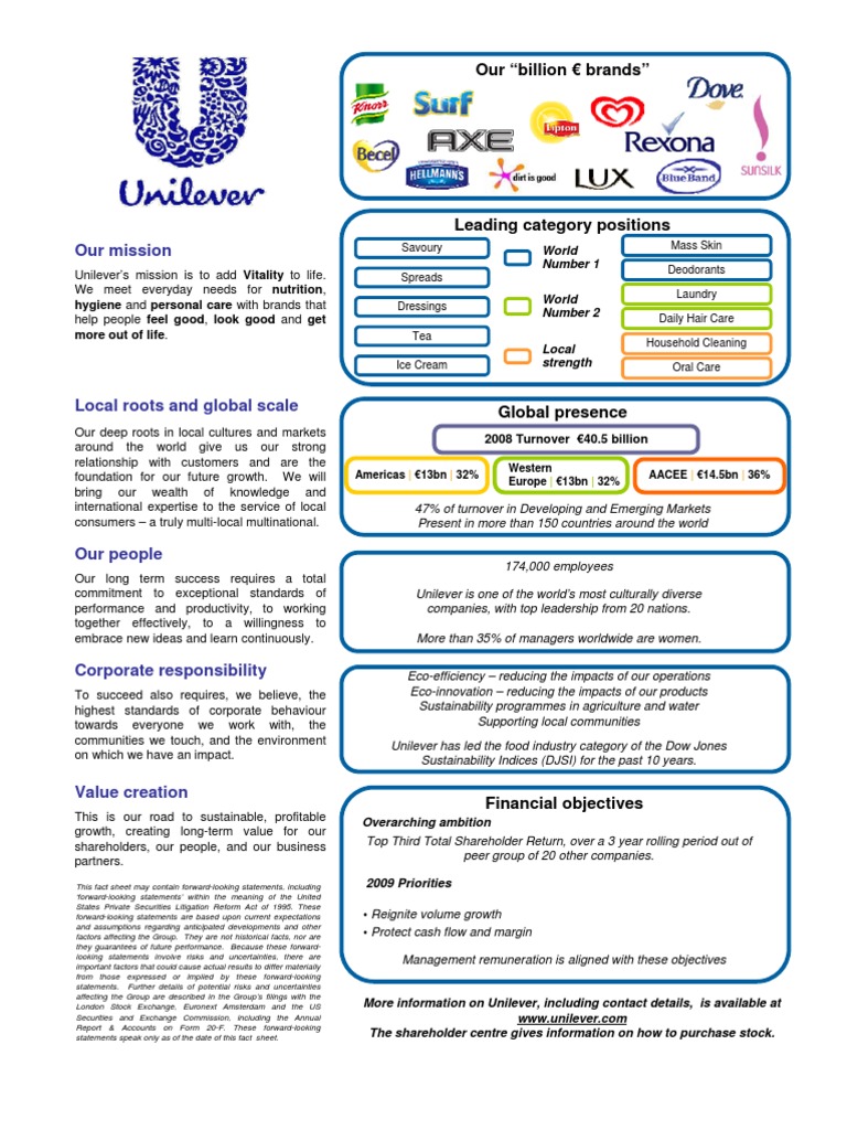At A Glance On Unilever | PDF | Unilever | Brand