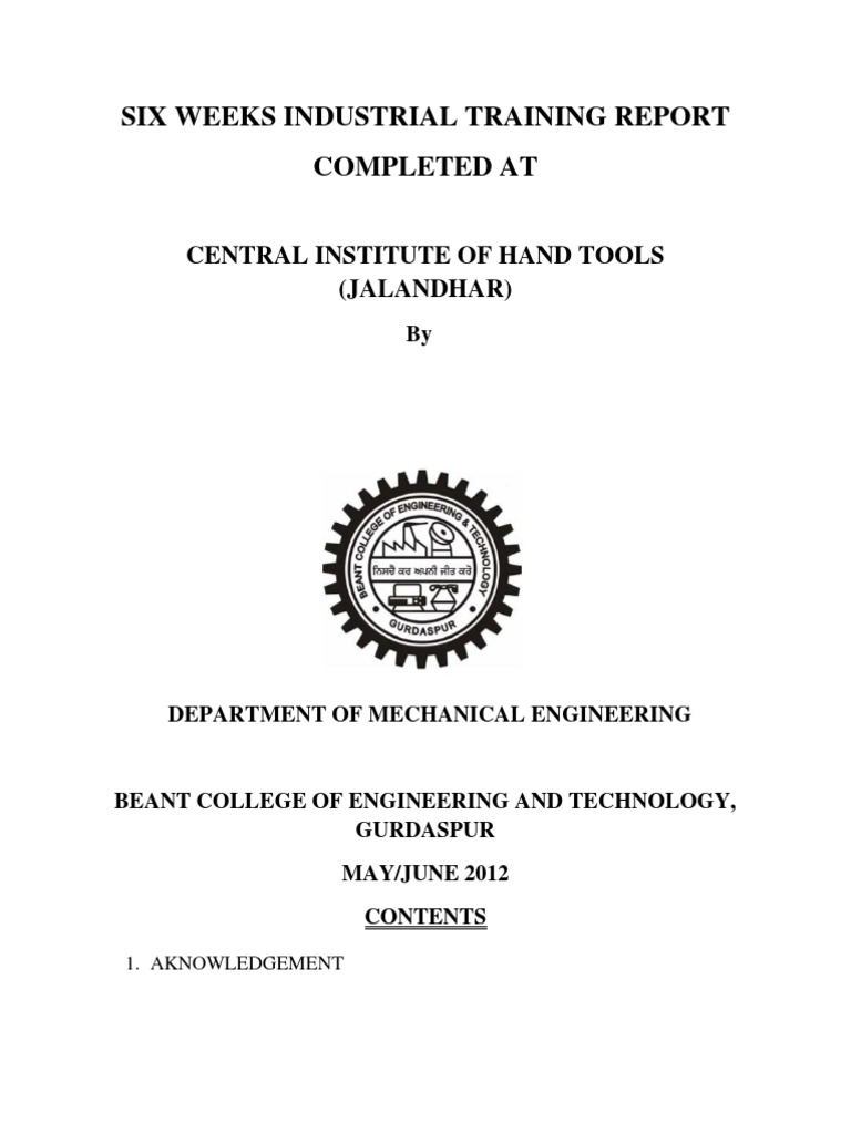 Six Weeks Training Report at CIHT Jalandhar | PDF | Metalworking ...