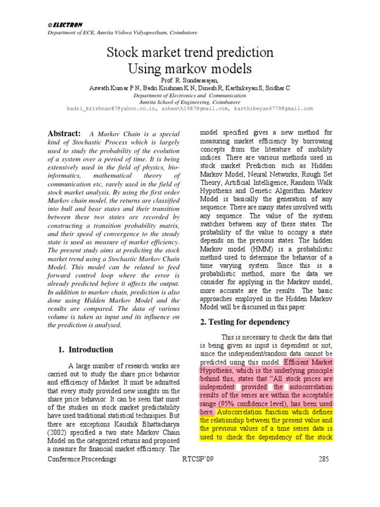 Stock Market Trend Prediction Using Markov Models | PDF