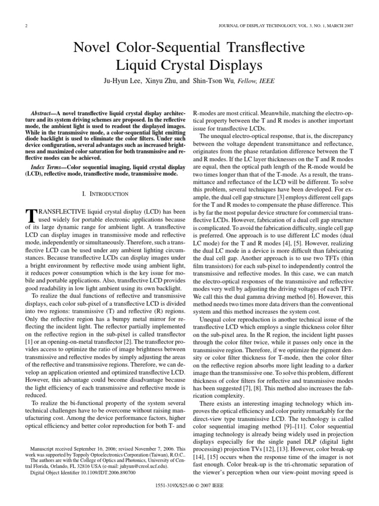 Novel Color-Sequential Transflective Liquid Crystal Displays | PDF ...