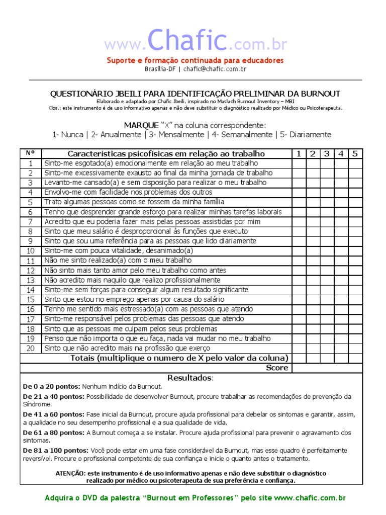Questionário Jbeili para Identificação Da Burnout | PDF