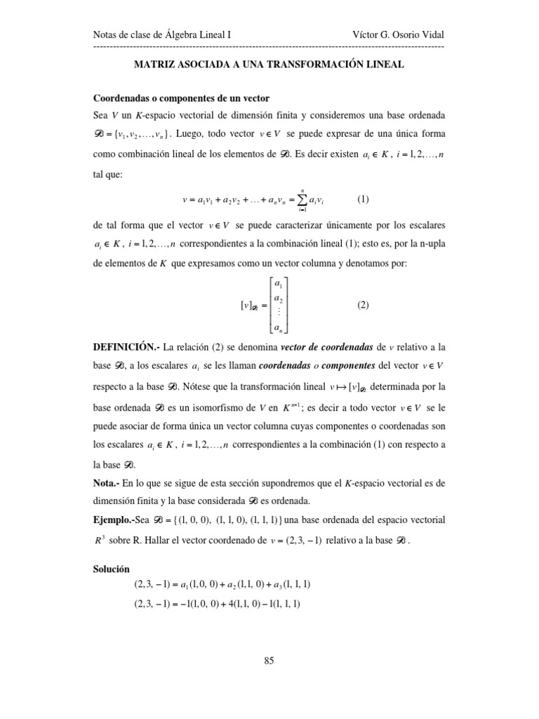 Matriz Asociada A Una Transformacion Lineal | PDF | Base (álgebra lineal) | Espacio vectorial