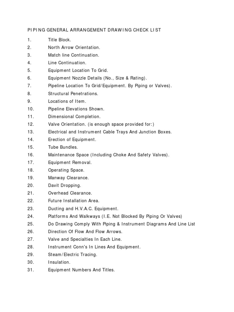 Piping General Arrangement Drawing Check List | PDF | Pipeline ...