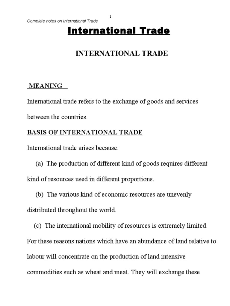 Complete Notes On International Trade | PDF | Exchange Rate | Balance ...