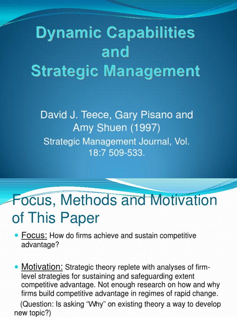 Dynamic Capabilities and Strategic Management by David J Teece | Strategic Management ...