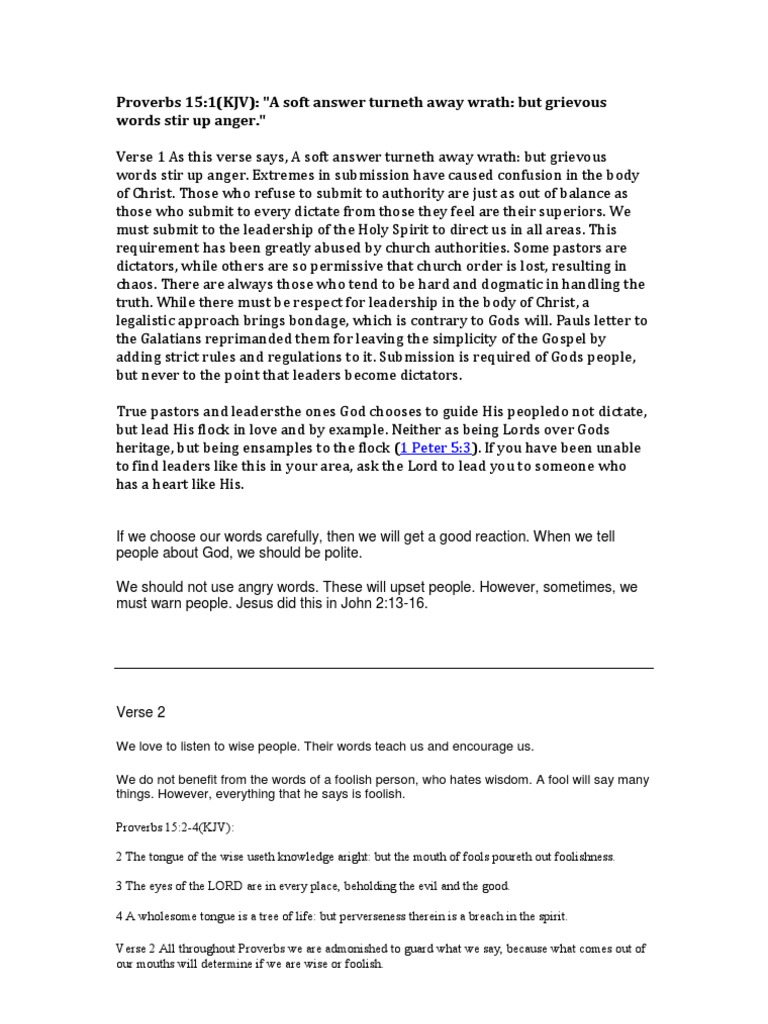 Proverbs 15:1 (KJV) : "A Soft Answer Turneth Away Wrath: But Grievous ...