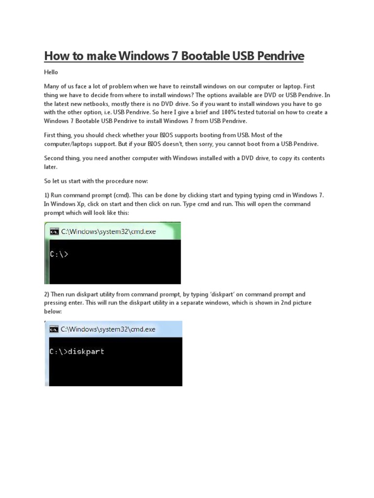 How To Make Windows 7 Bootable USB Pendrive | PDF | Booting | Usb Flash Drive
