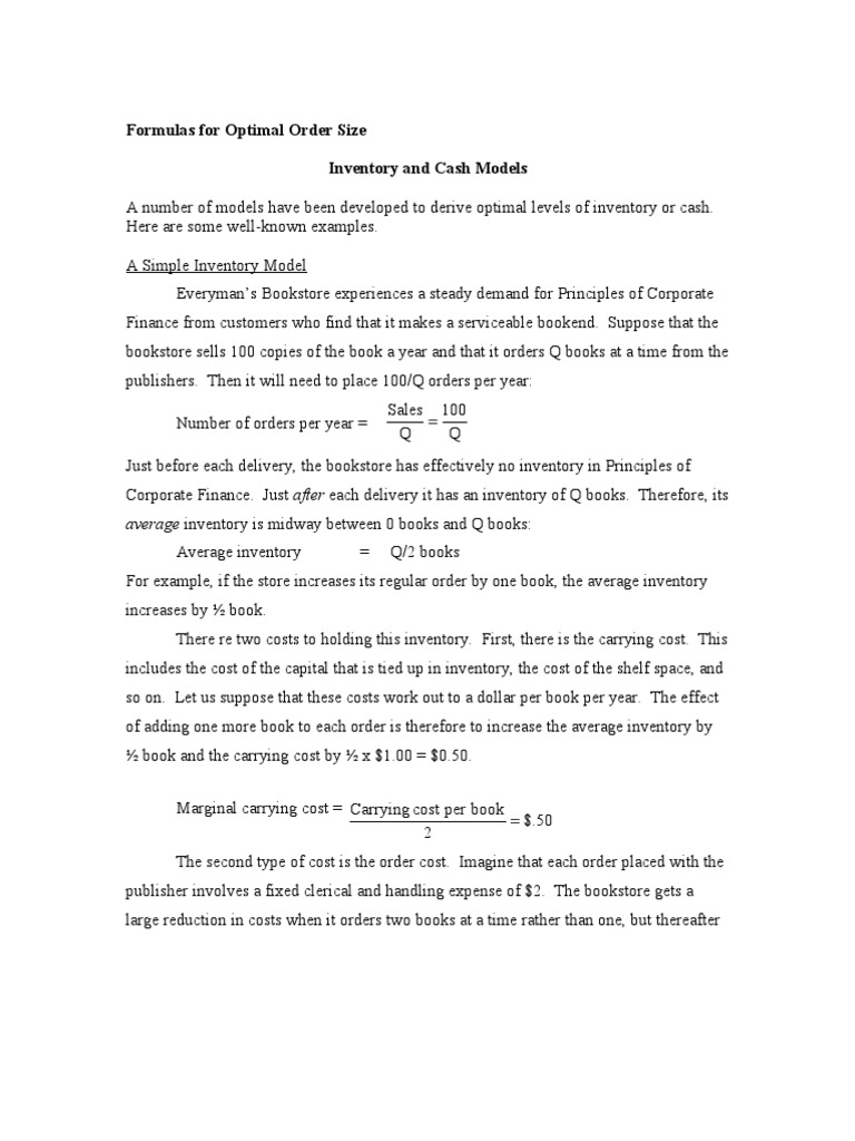 Formulas For Optimal Order Size | PDF