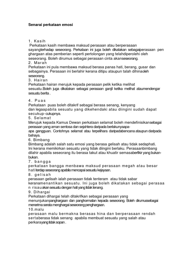 Senarai Perkataan Emosi | PDF