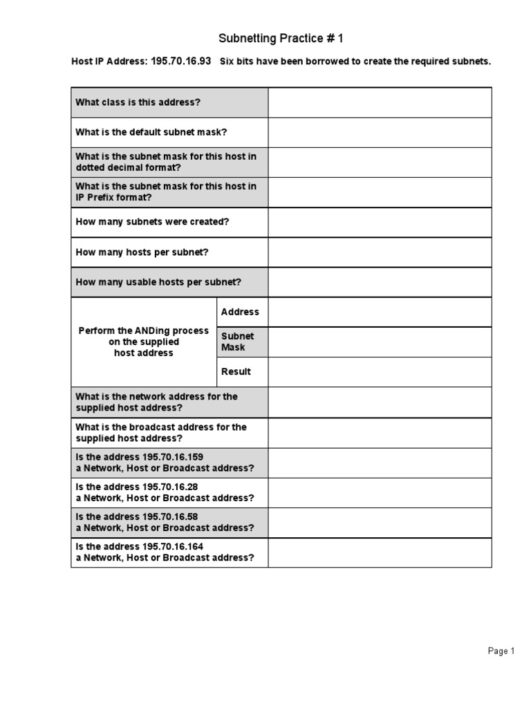 Subnetting Practice Exercises | PDF