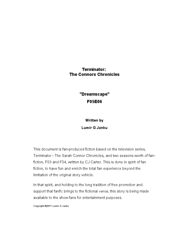 The Connors Chronicles: F05E06 - Dreamscape | PDF | Perception | Dream