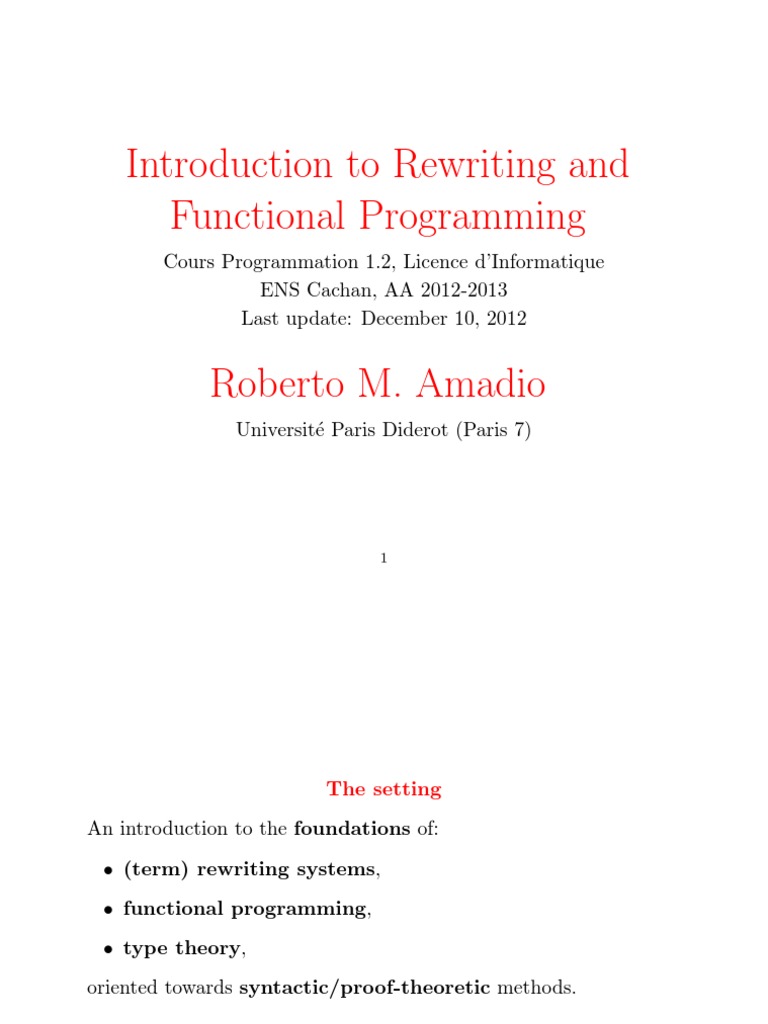 Introduction To Rewriting and Functional Programming | PDF | Discrete Mathematics | Mathematical ...