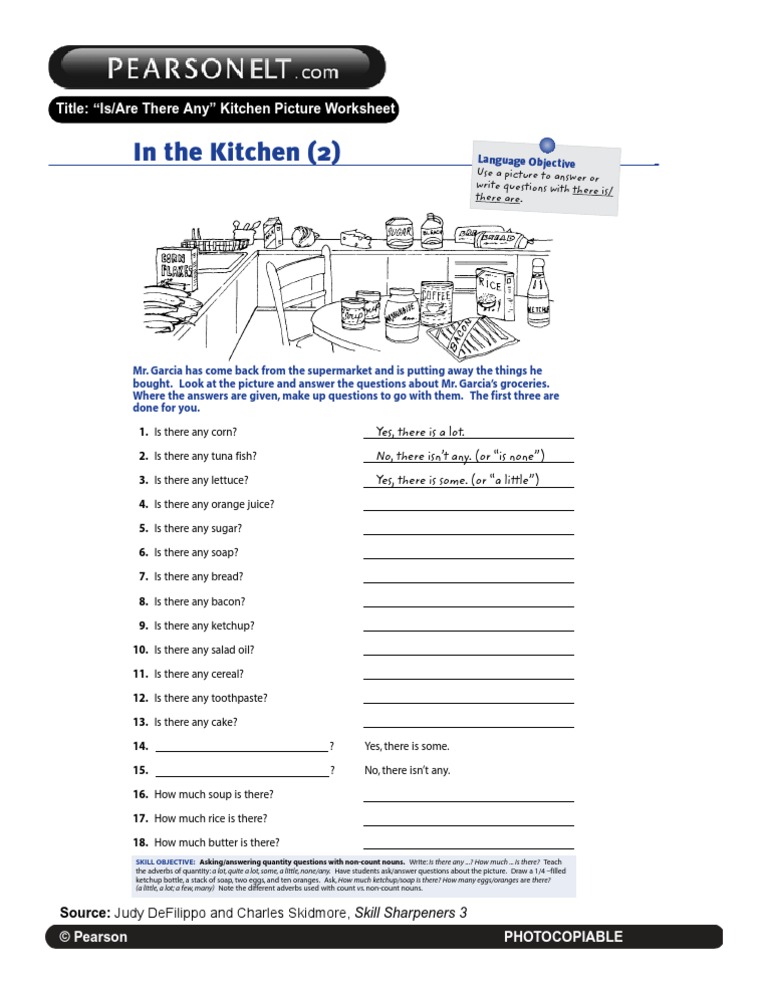 In The Kitchen (2) : "Is/Are There Any" Kitchen Picture Worksheet Title ...