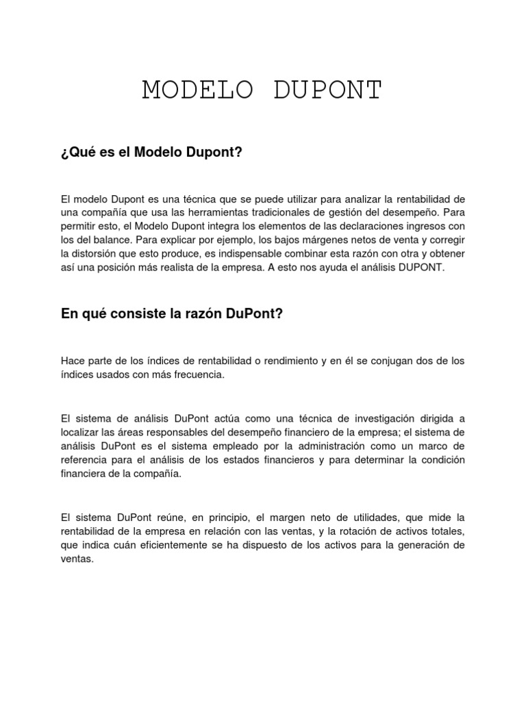 Modelo Dupont | PDF | Rentabilidad sobre recursos propios ...
