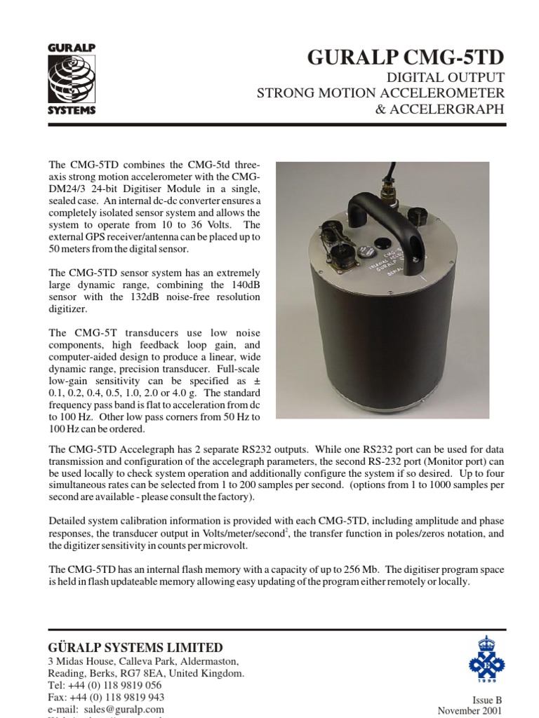 Guralp CMG-5TD | PDF | Sampling (Signal Processing) | Accelerometer