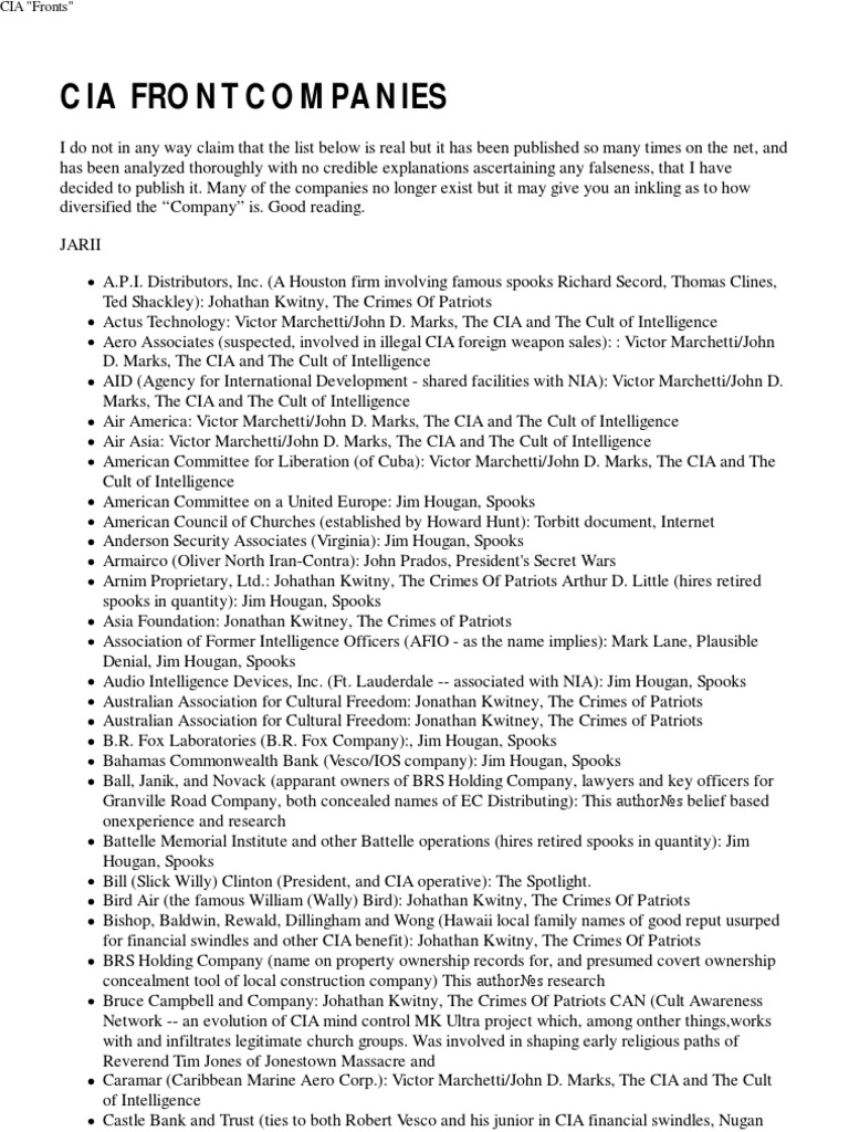 CIA Front Companies | PDF | Central Intelligence Agency | Espionage