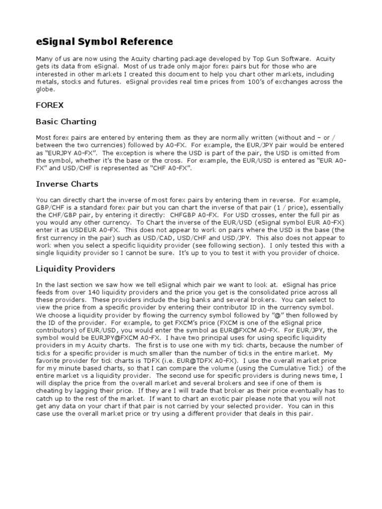 eSignal Symbol Guide for Forex and Metals | PDF | Futures Exchange ...