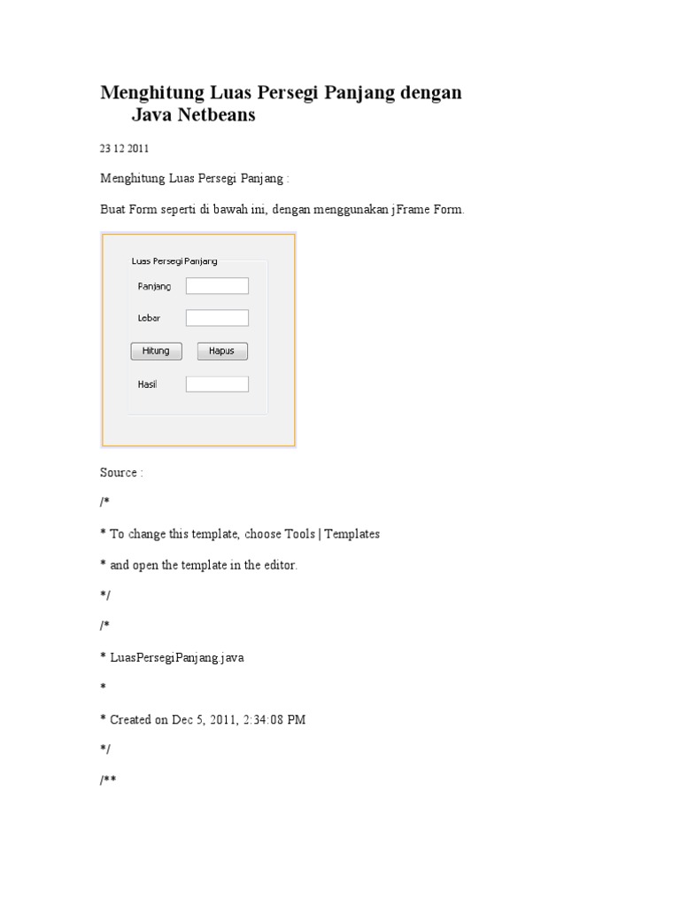 Menghitung Luas Persegi Panjang Dengan Java | PDF
