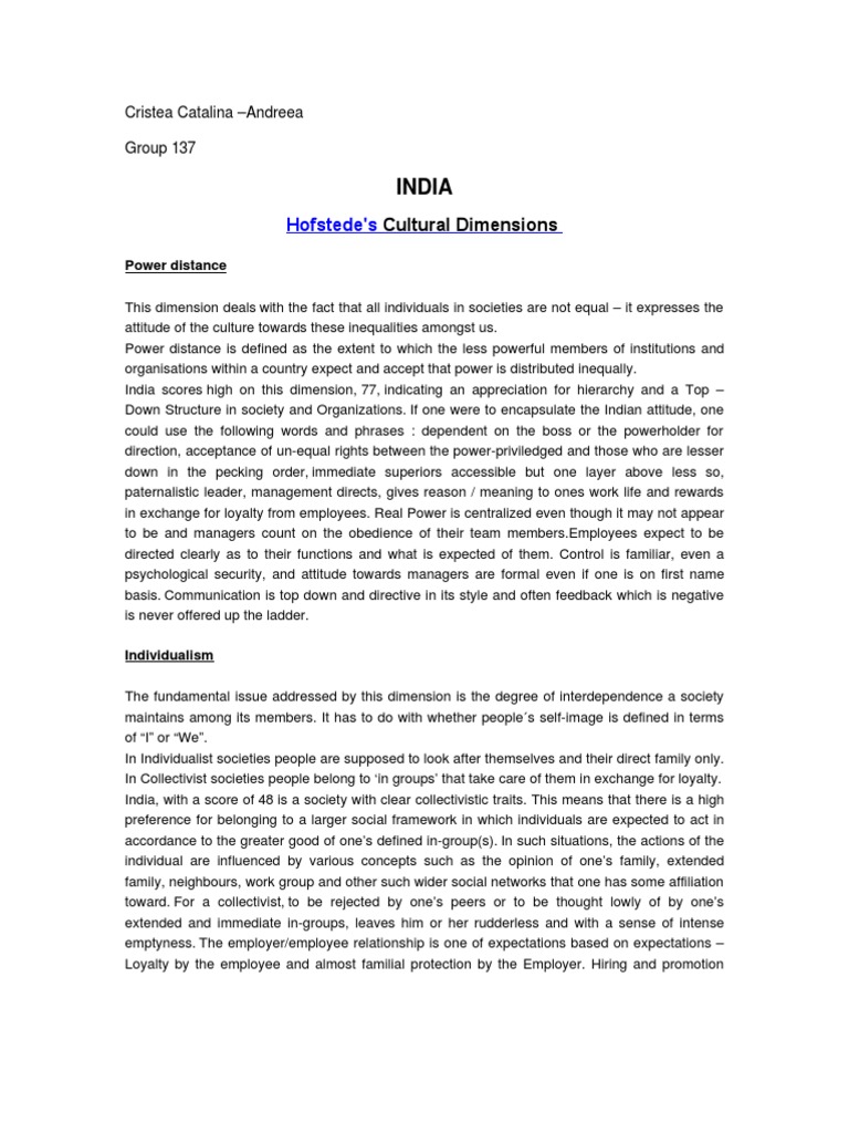 Gert Hofstede - India Country Profile | PDF | Masculinity | Society