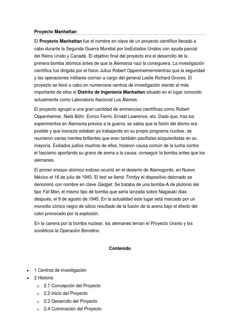 Proyecto Manhattan v3 | PDF | Proyecto Manhattan | Tecnología nuclear