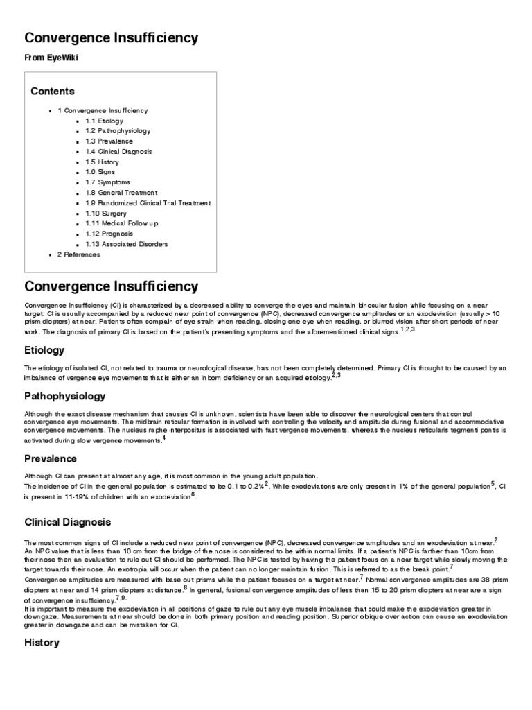 Understanding Convergence Insufficiency | PDF | Randomized Controlled Trial | Visual System