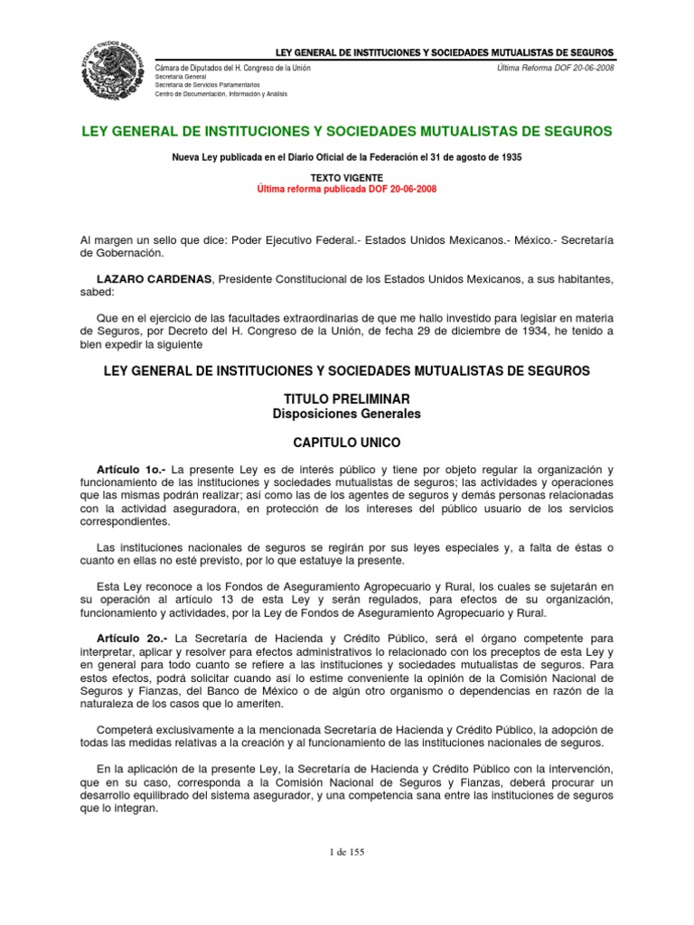 Ley General de Instituciones y Sociedades Mutualistas de Seguros | PDF | Business