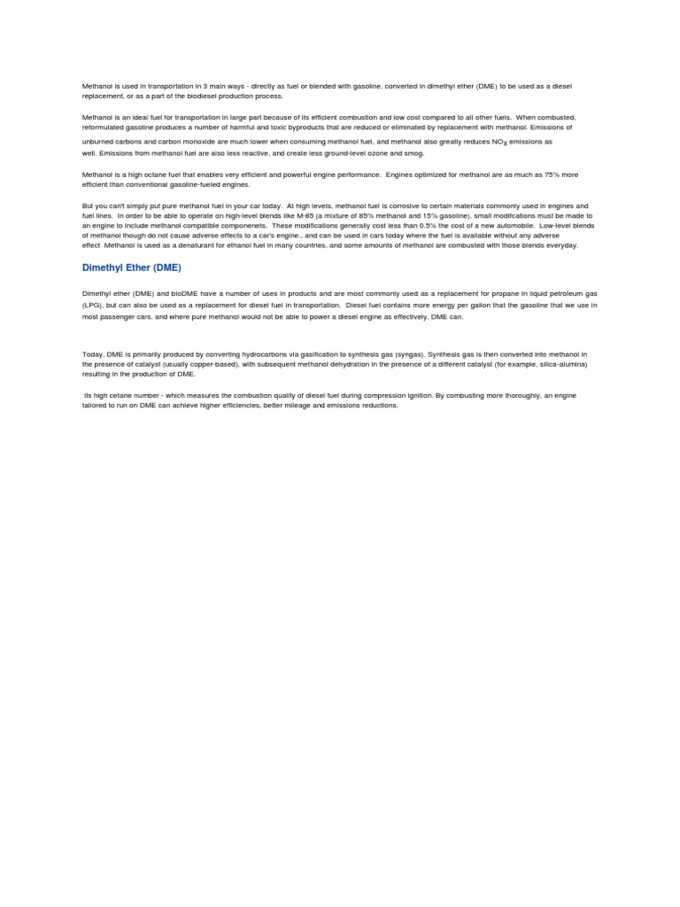 Dimethyl Ether (DME) | Download Free PDF | Methanol | Diesel Fuel