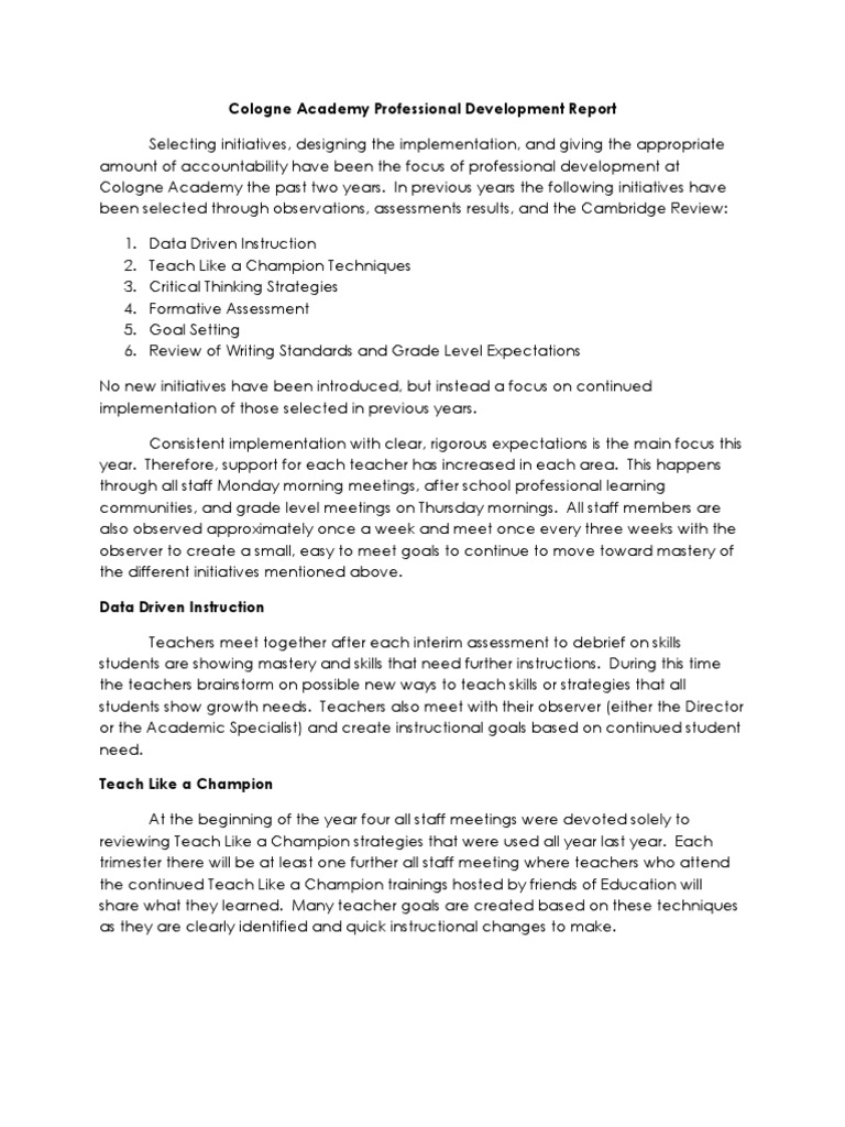 Professional Development Report | PDF | Educational Assessment | Teachers