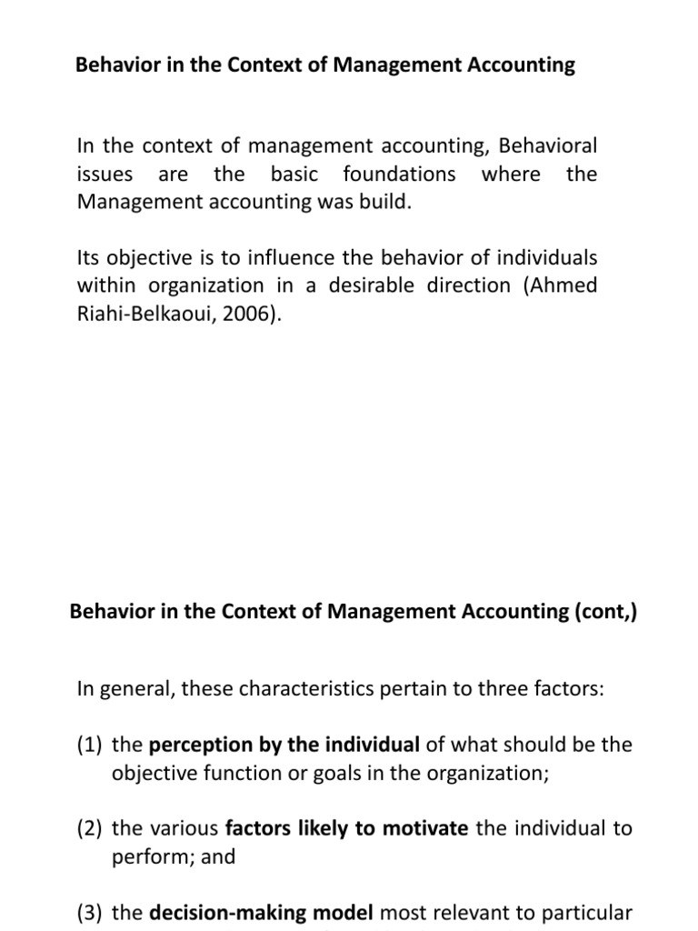 Behavior in The Context of Management Accounting | PDF | Management ...