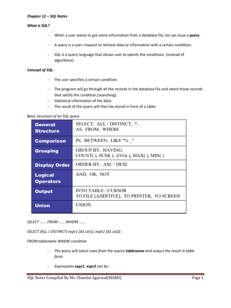 35244600 Sql Notes Sql Table Database