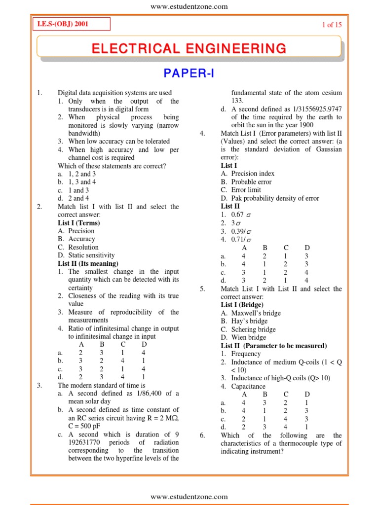 Electrical Engineering MCQs | PDF