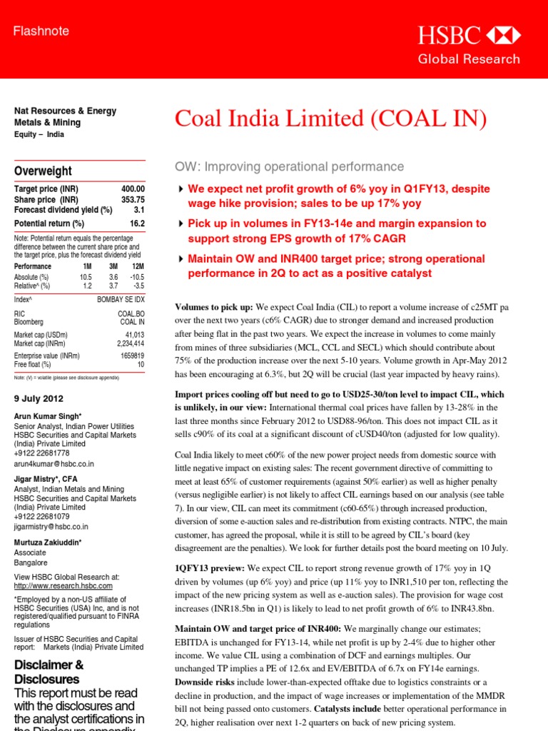 Coal India Limited (COAL IN) : OW: Improving Operational Performance ...
