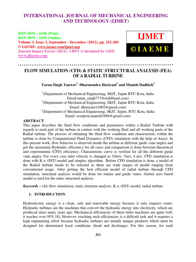 Flow Simulation Cfd Static Structural Analysis Fea Of A Radial