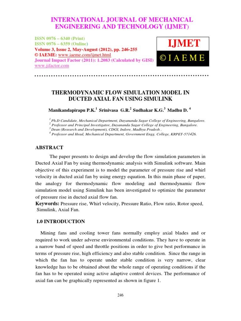 Thermodynamic Flow Simulation Model in Ducted Axial Fan Using Simulink ...