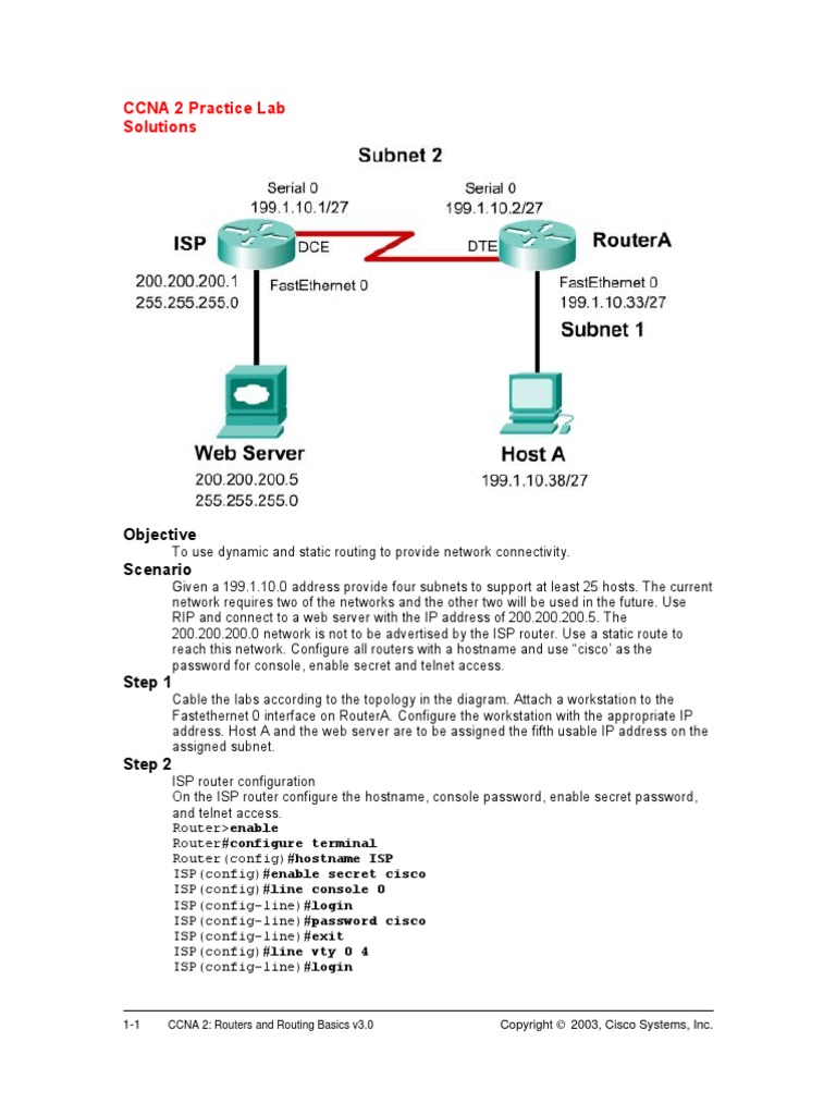 Ccna 2 Practice Lab Solutions | PDF | Router (Computing) | Ip Address