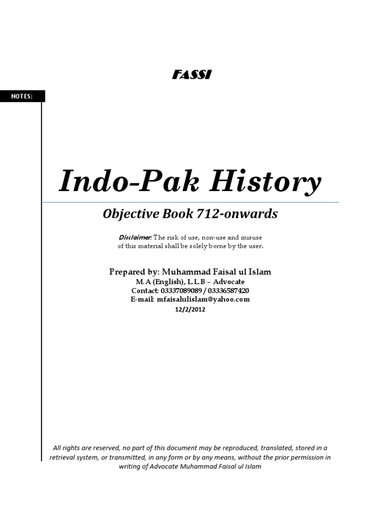 Indo-Pak History Objective Book | PDF | Religion And Belief