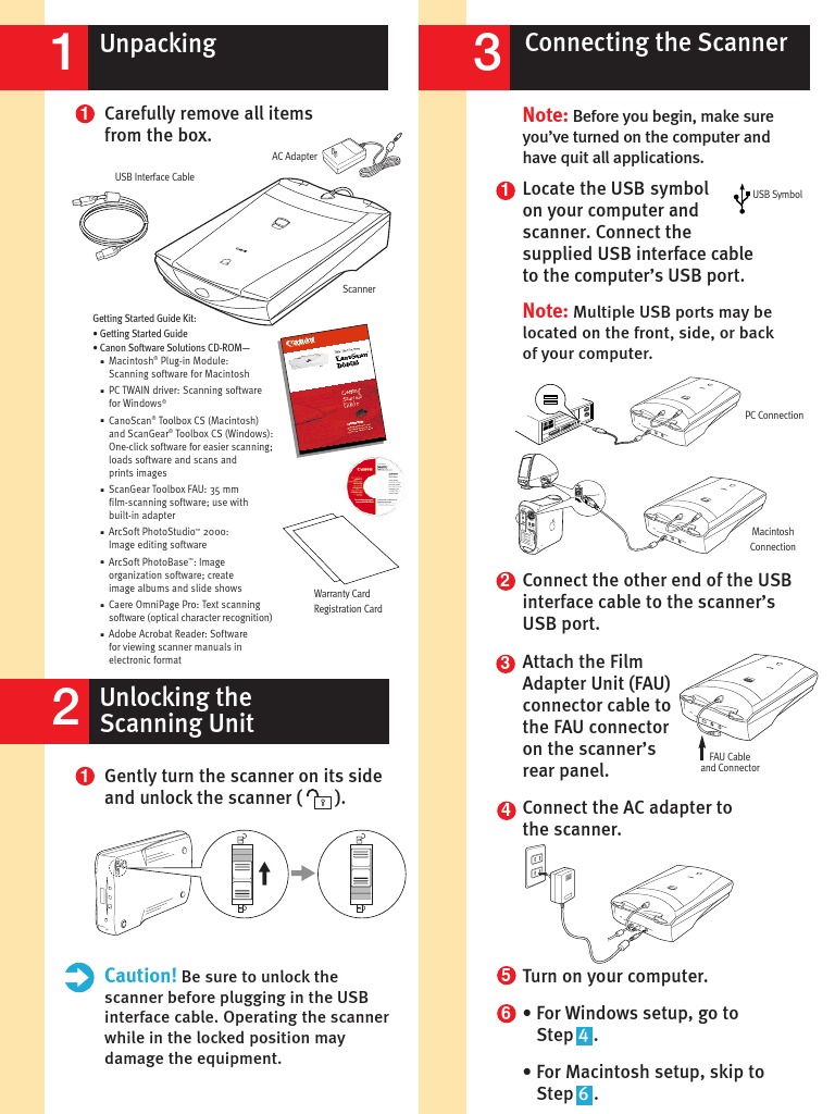 Canon CanoScan D660U Getting Started Guide | PDF | Image Scanner | Usb