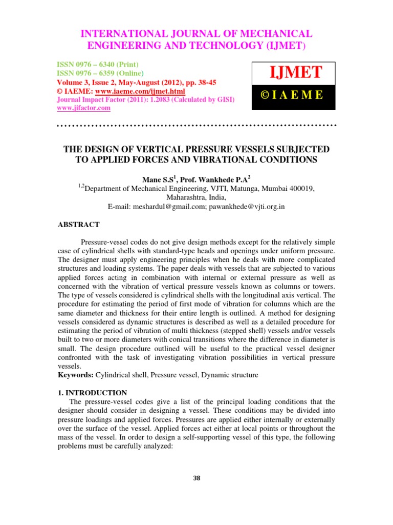 The Design of Vertical Pressure Vessels Subjected To Applied Forces and ...