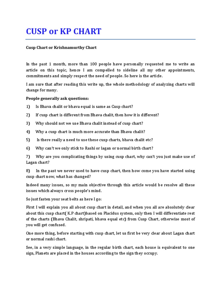 Cusp or KP Chart | PDF | Planets In Astrology | Occult