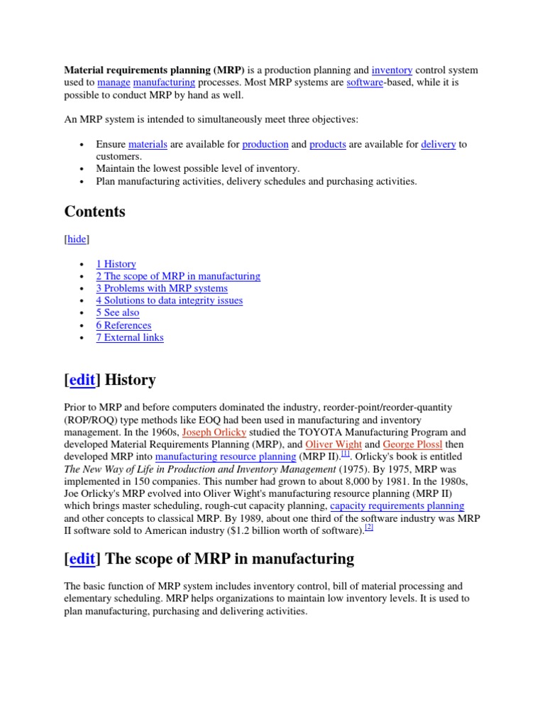 Material Requirements Planning | PDF | Inventory | Commercial Item ...