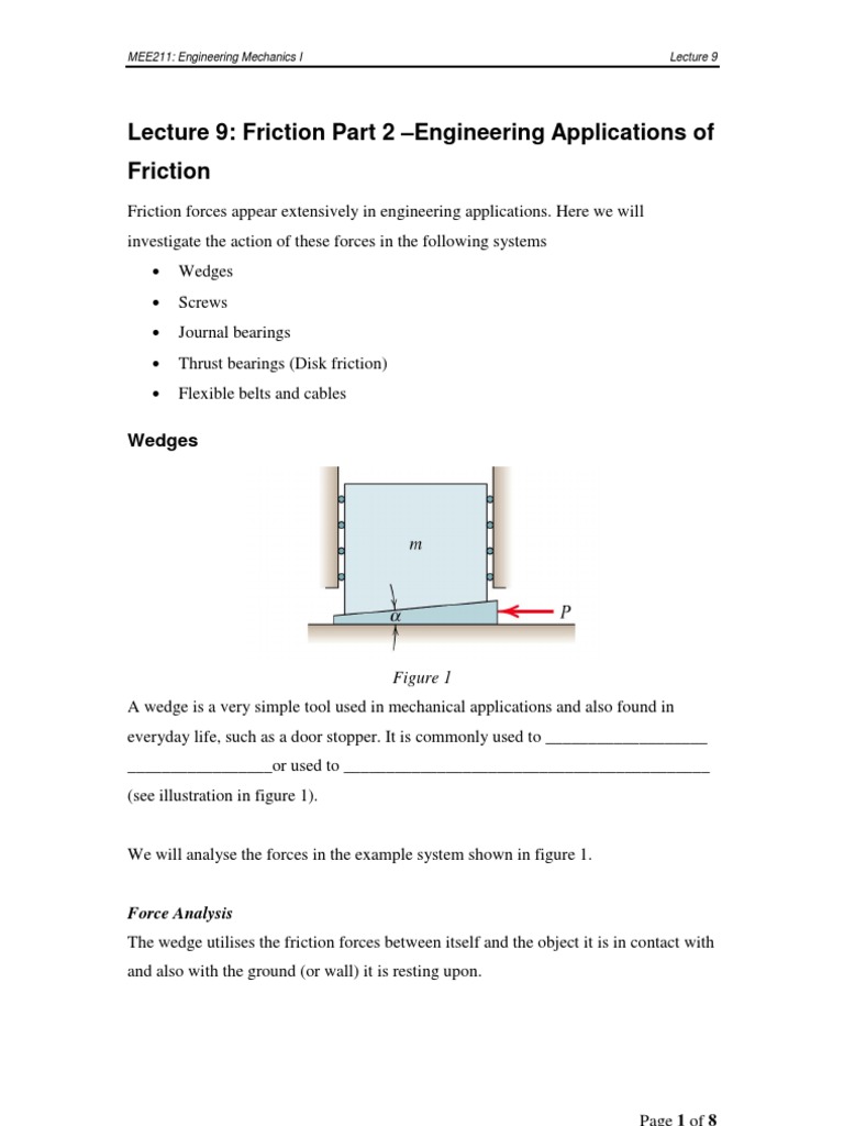 Me e 211 Handouts 09 | PDF | Friction | Force