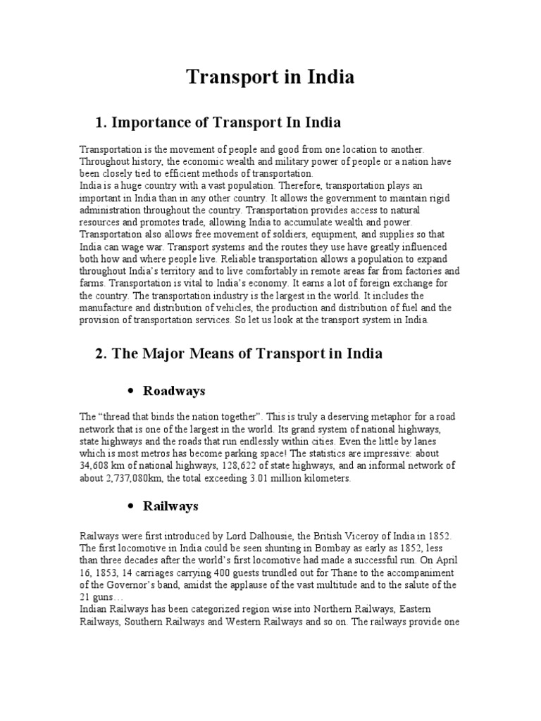 Importance of Transport in India | PDF | Mode Of Transport | Transport